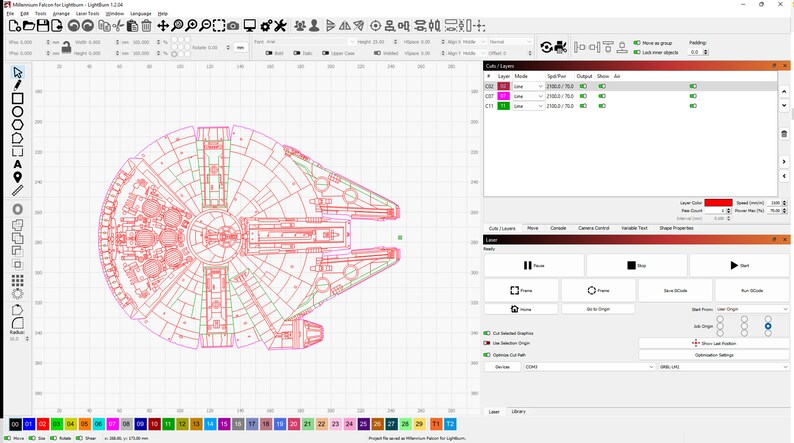 Millennium Falcon .svg .dxf .png .pdf and Lightburn Files for Use With ...