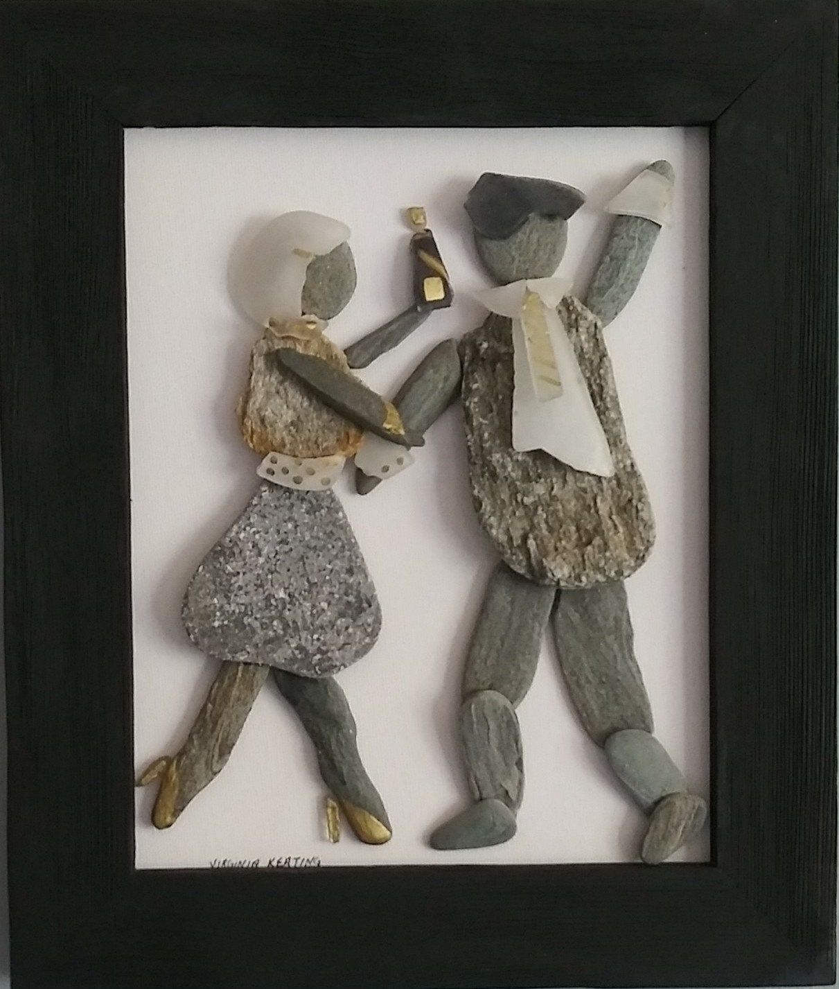 Lets Dance Pebble Art Black White Gold Dancing Couple | Etsy