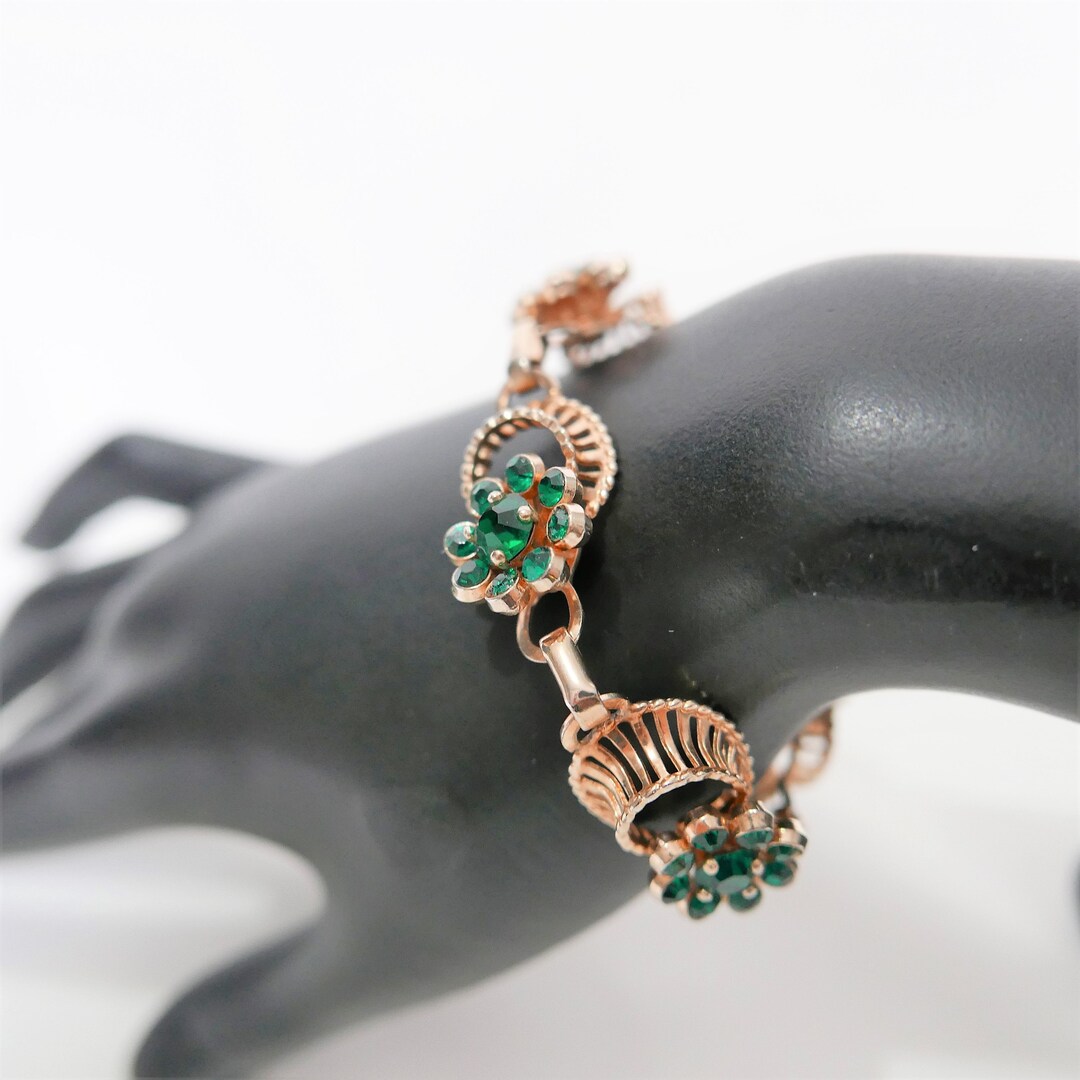 Signed BARCLAY Louis Mark 1950s Faux Emerald Rhinestone Bracelet ...