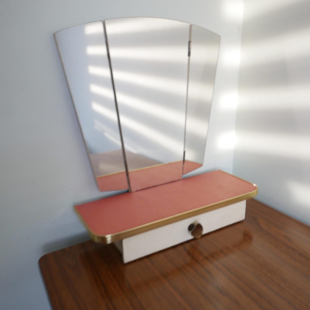 MIRROR Vintage Asymmetrical Wall Hanging Triptych Mirror With Shelf and ...