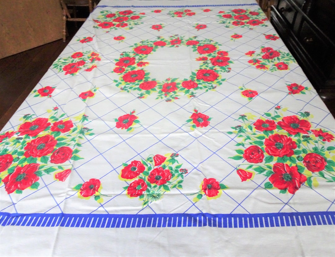 Retro Vintage Red Rose Flower Table Cloth Tablecloth-years - Etsy