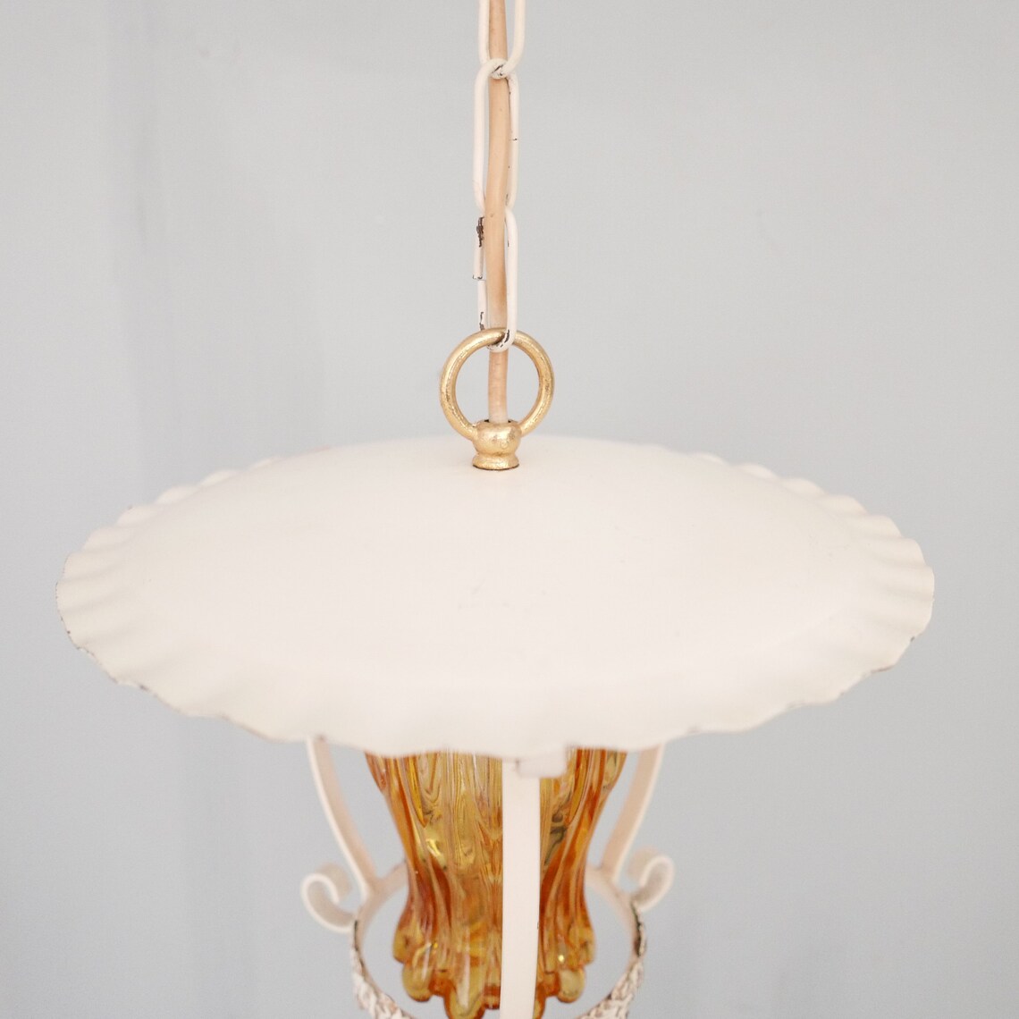 1950s Gang Pendant Lamp White Metal With Amber Colored Glass | Etsy
