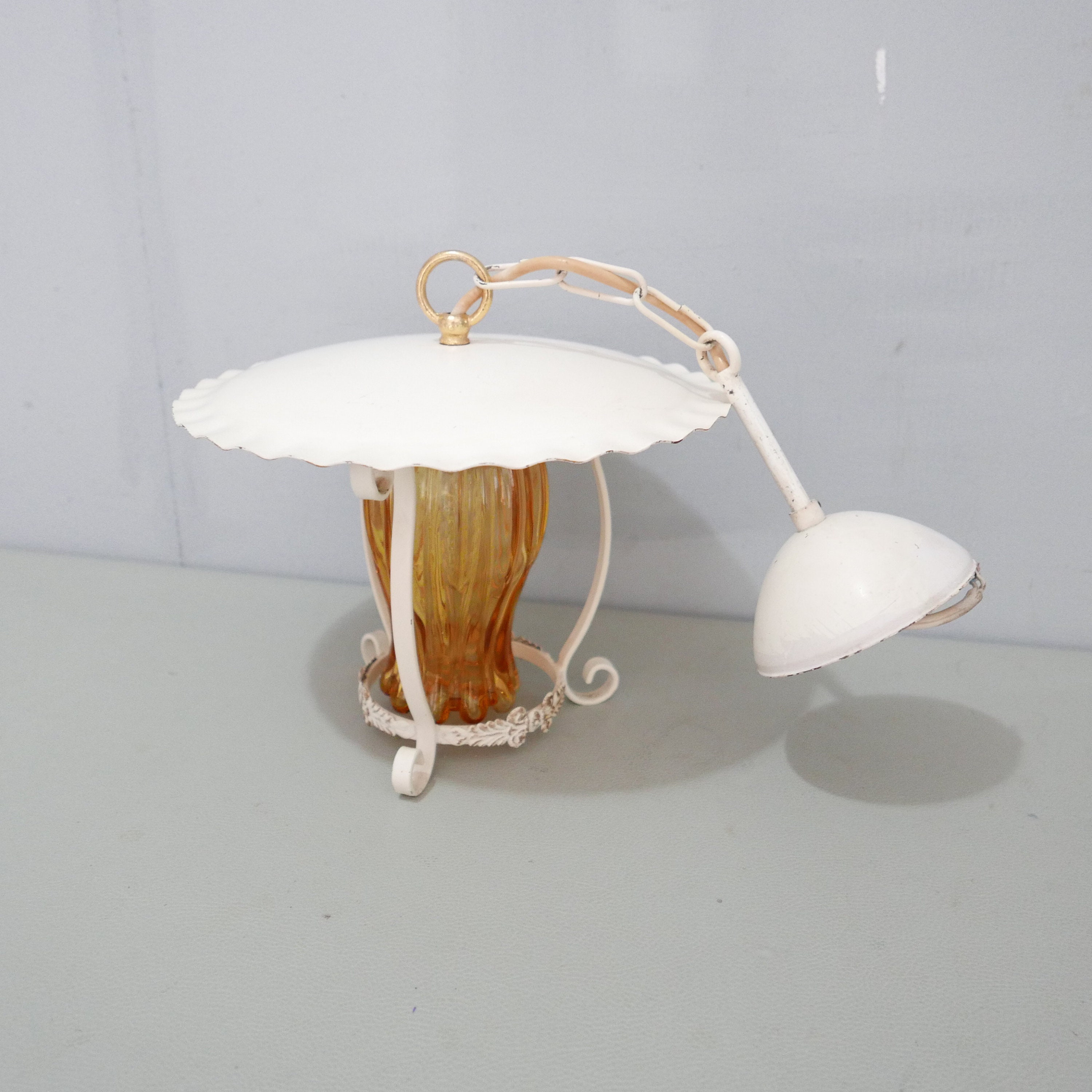 1950s Gang Pendant Lamp White Metal With Amber Colored Glass | Etsy