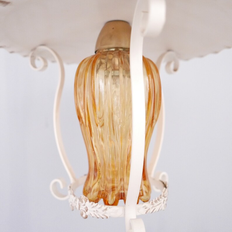1950s Gang Pendant Lamp White Metal With Amber Colored Glass | Etsy