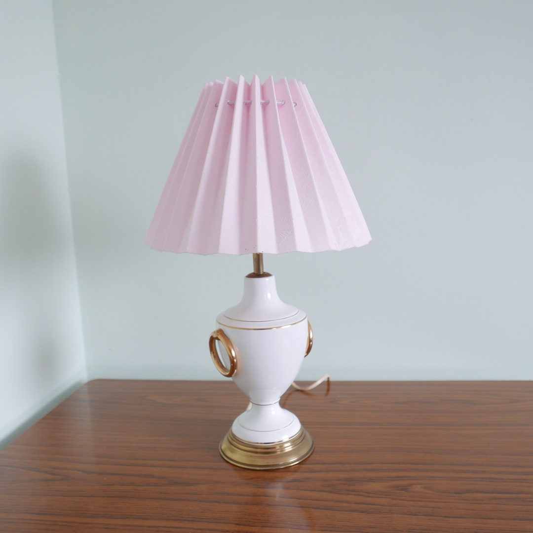 Vintage Table Light From the 80s White Gold Ceramics and Pastel Pink ...