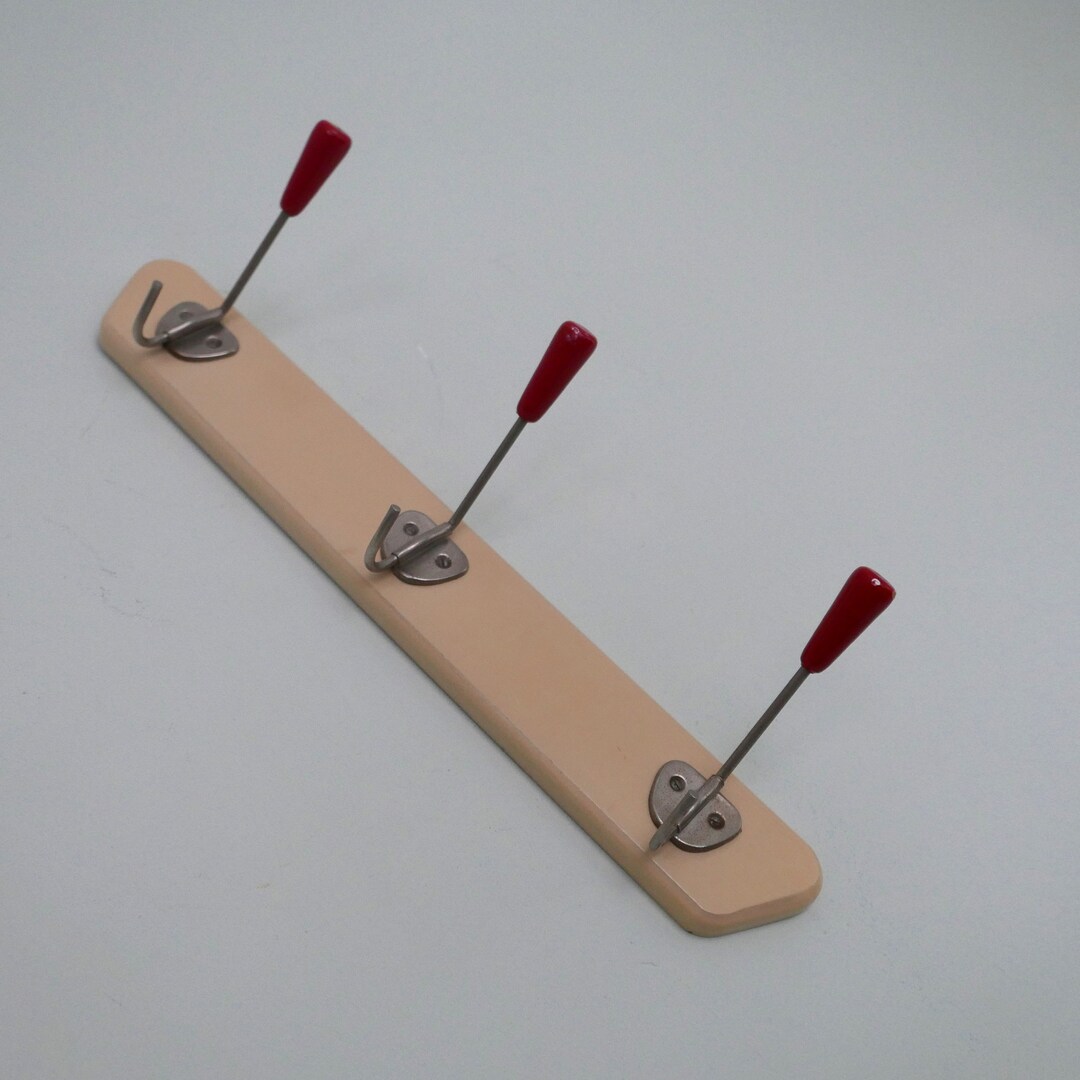 Vintage 1950s Coat Rack Coat Rack Wall Mounted Wardrobe Beige Wood With ...