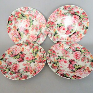 4 Romantic Ceramic Soup Plates, Decorated With Pink Roses Rose ...