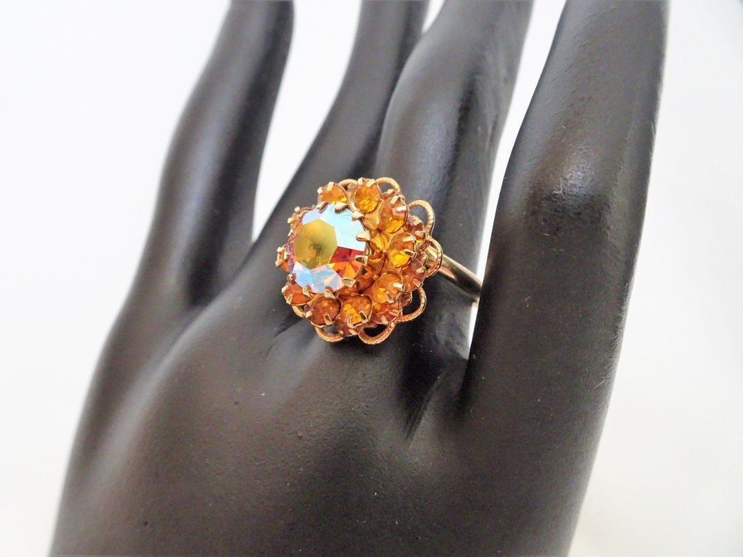 Signed Sarah COVENTRY AB Rhinestone Cluster Ring 1970s Vintage Jewelry ...