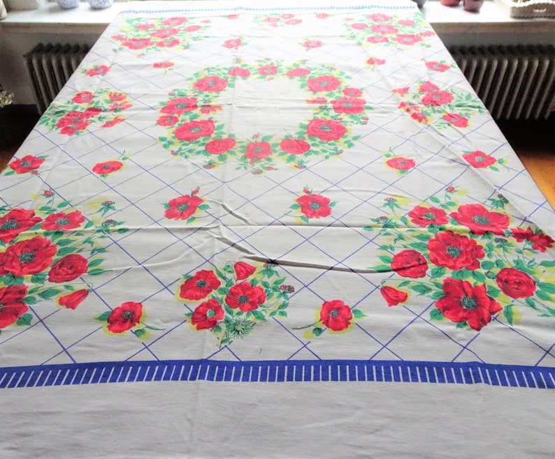 Retro Vintage Red Rose Flower Table Cloth Tablecloth-years - Etsy