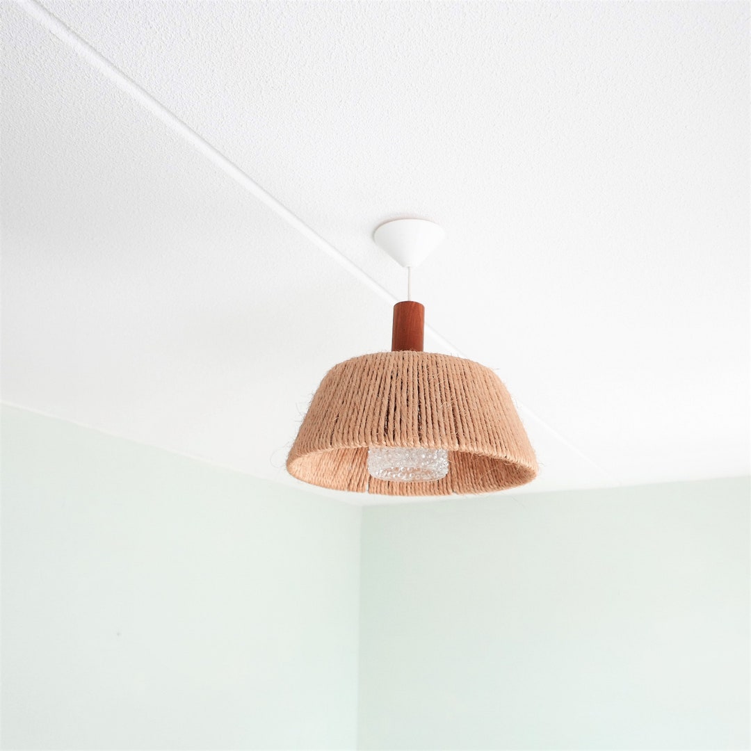Vintage Hanging Lamp Danish Scandinavian Design - Glass Sisal Rope ...