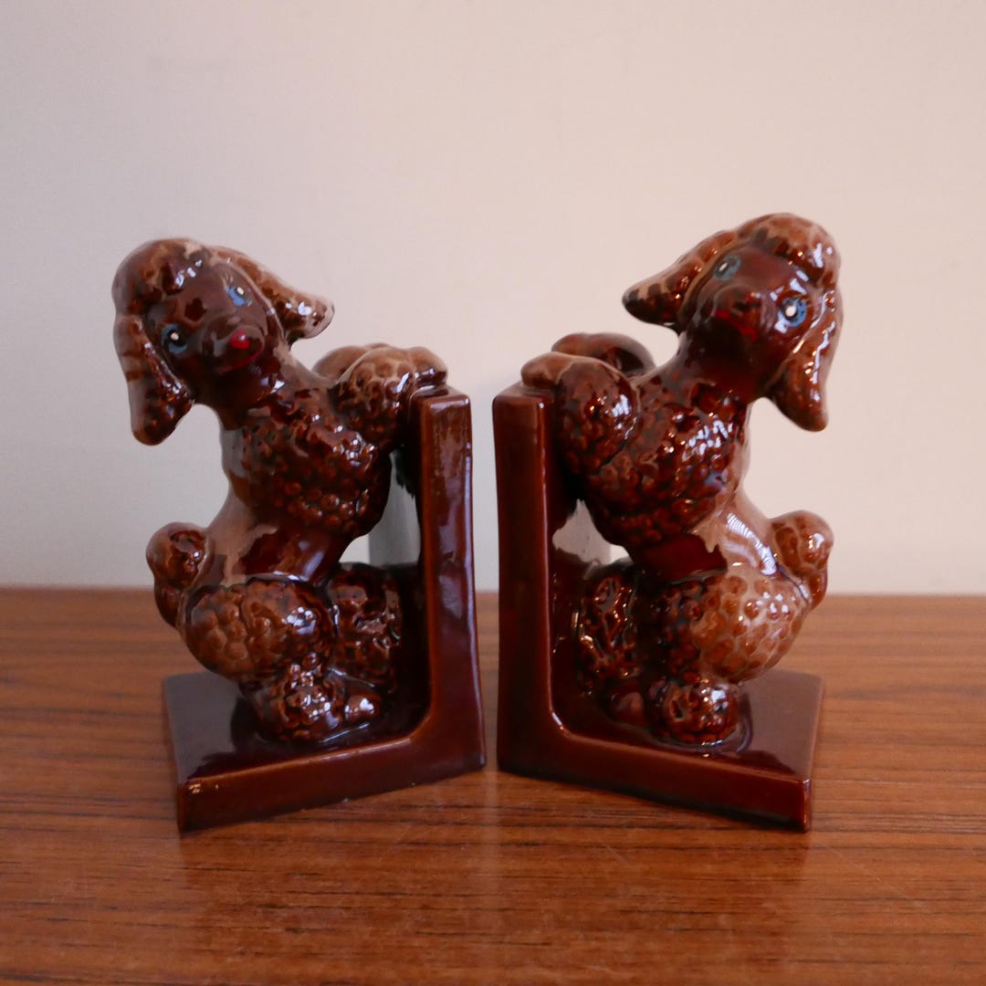 Vintage Set of Bookends Dog Poodle in Brown Ceramic 60s-70s - Etsy