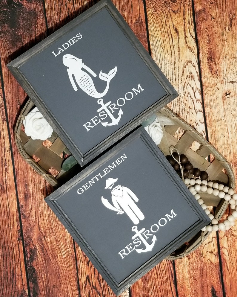 Mermaid pirate restroom sign restroom sign mermaid sign | Etsy