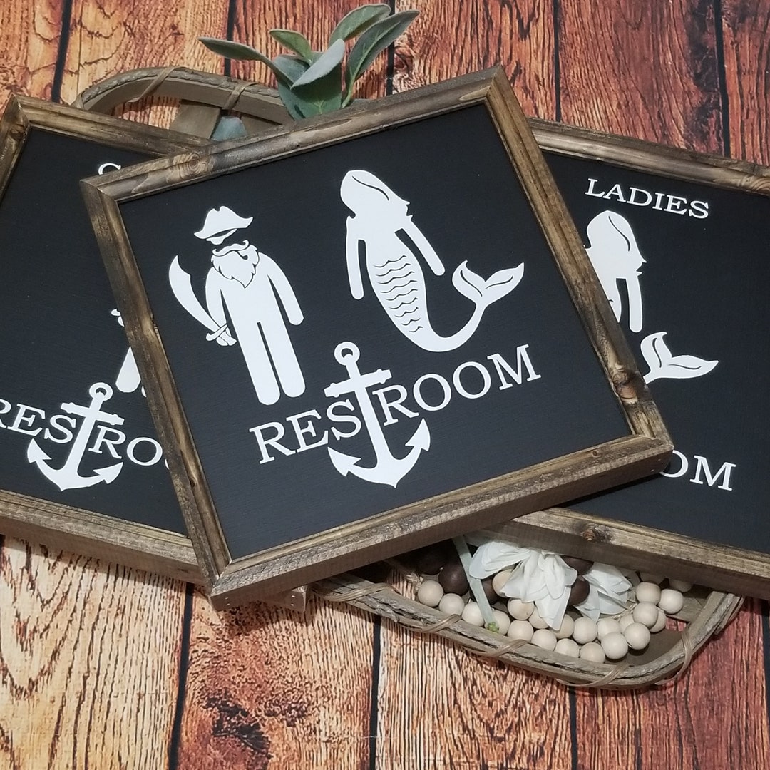 Mermaid Pirate Restroom Sign, Restroom Sign, Mermaid Sign, Nautical ...