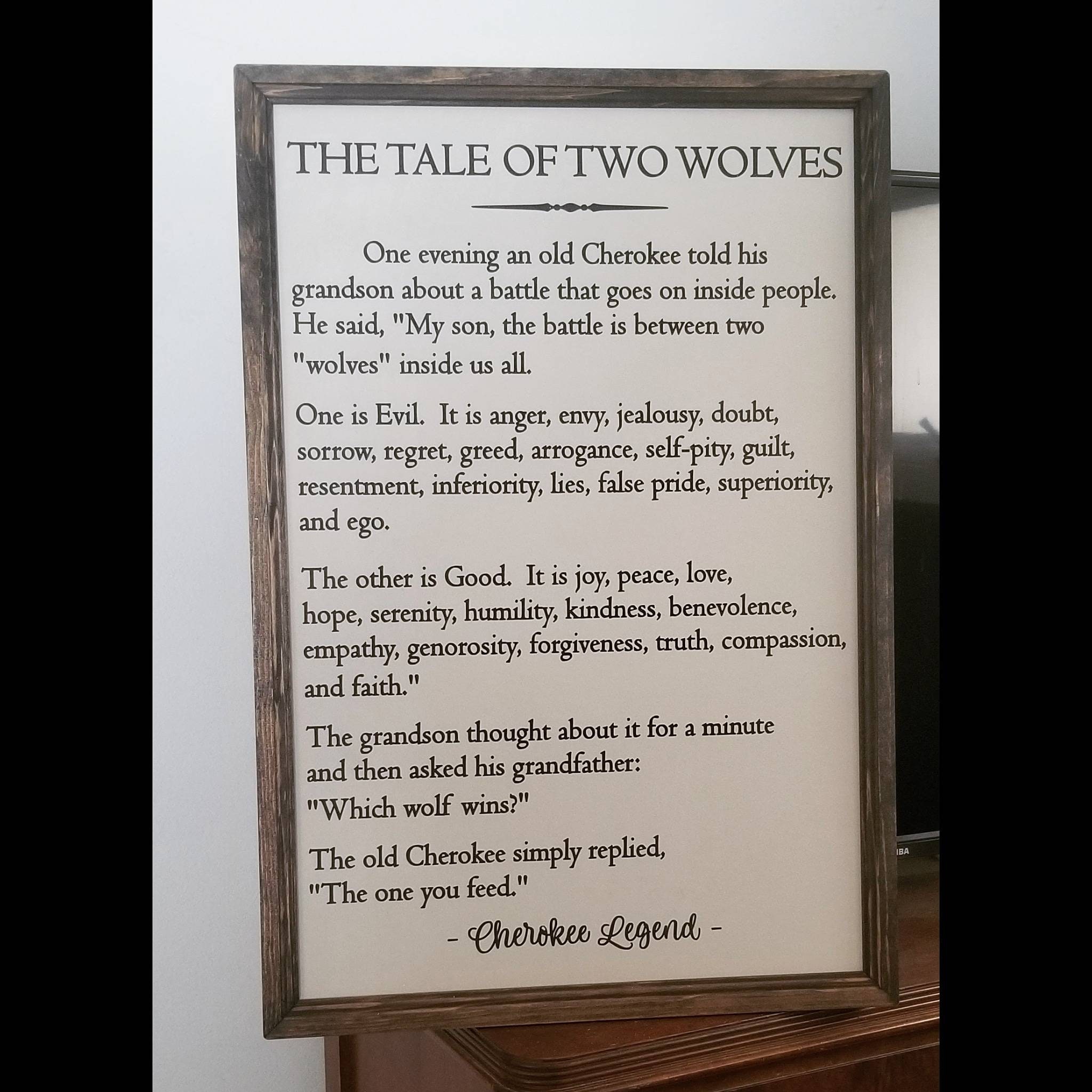 Tale of Two Wolves Sign Inspirational Quote Sign Native | Etsy