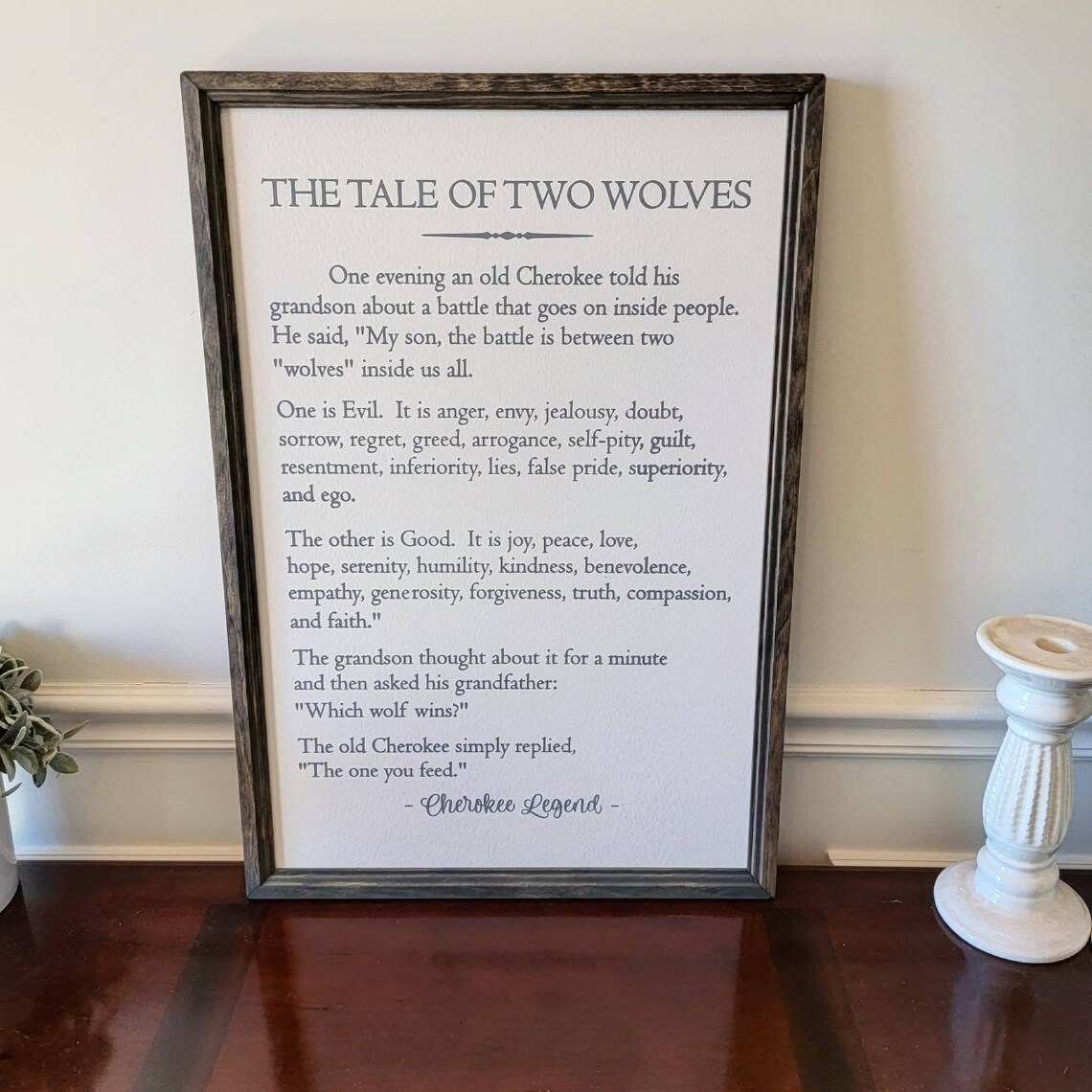 Tale of Two Wolves Sign Inspirational Quote Sign Native | Etsy