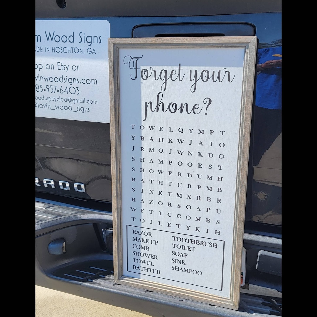 Forget Your Phone Sign, Forgot Your Phone Bathroom Sign, Word Search ...