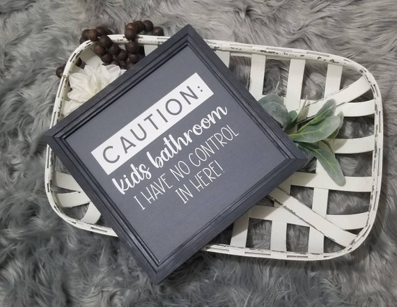 Kids bathroom sign caution kids bathroom sign child | Etsy