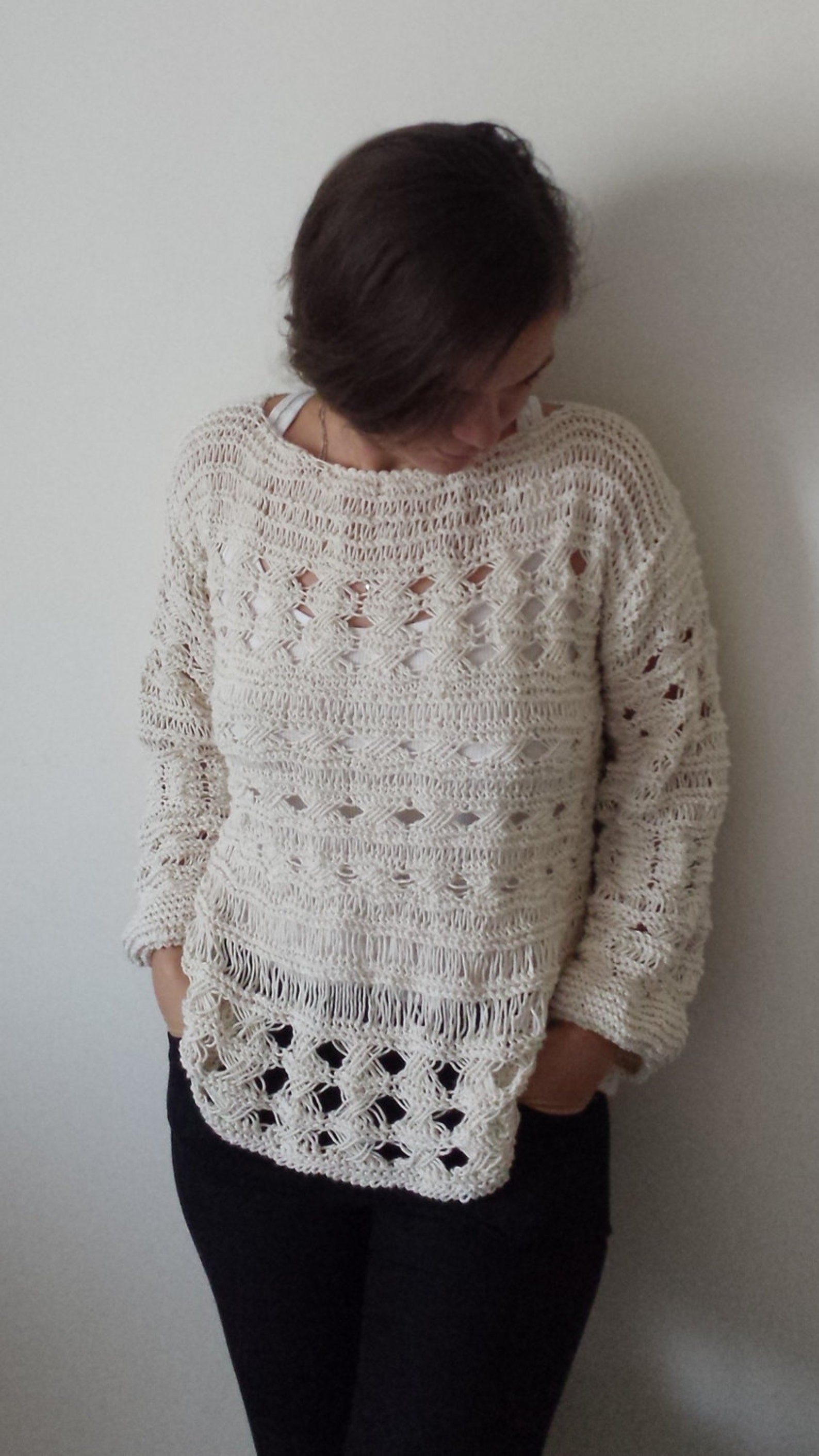 Hand Knit Sweater, Pattern Knit Sweater, Hand Knitted Sweater, Openwork ...