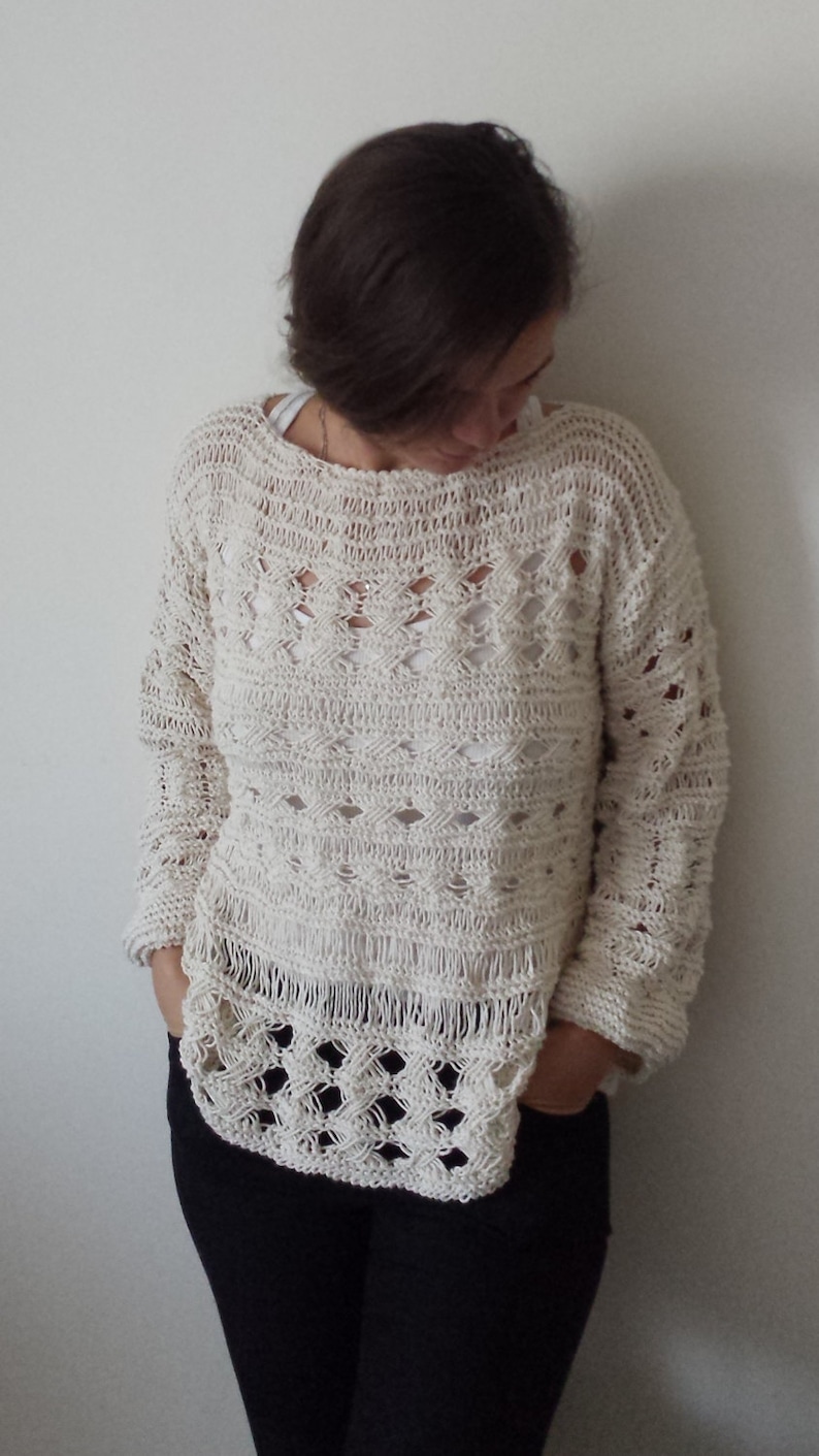 Hand Knit Sweater, Pattern Knit Sweater, Hand Knitted Sweater, Openwork ...