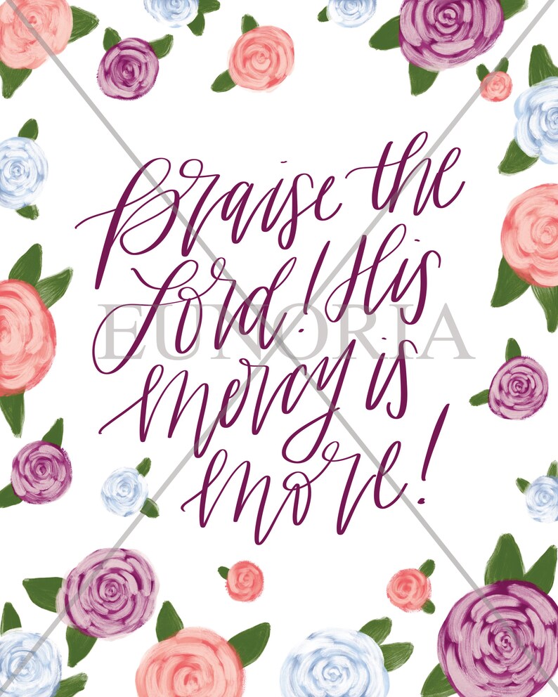 Spring Floral Art Print, Praise The Lord Christian Calligraphy, Pink ...