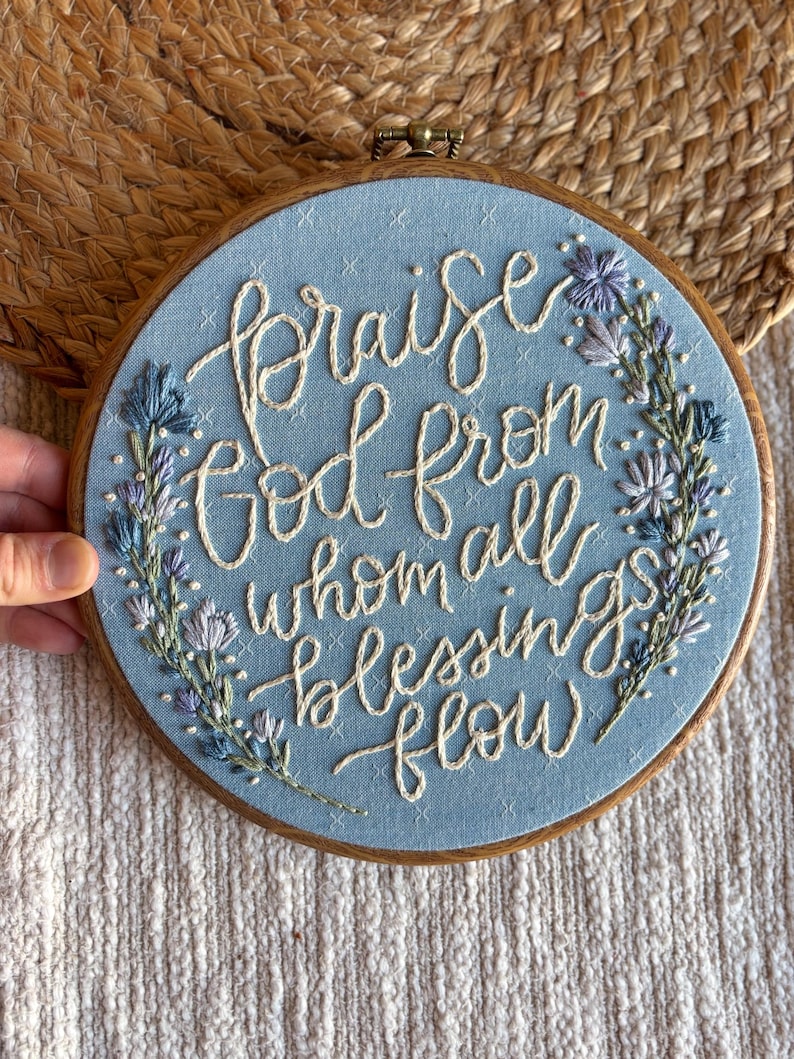 Praise God Embroidery PHYSICAL Kit | Blue Wildflower Calligraphy ...