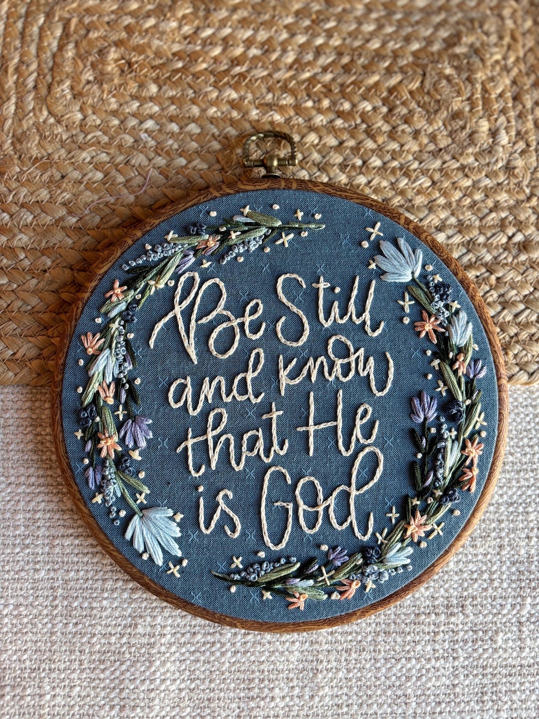Navy Blue Wildflower Finished Embroidery Hoop Art: "be Still and Know ...