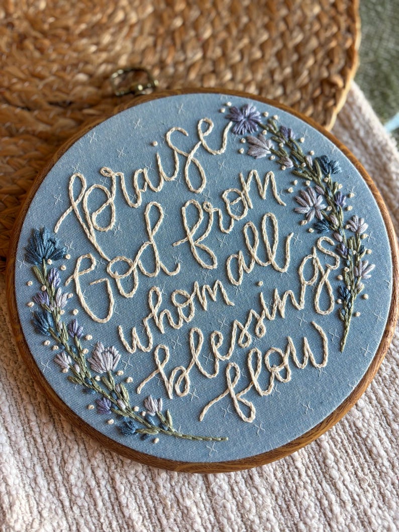 Praise God Embroidery PHYSICAL Kit | Blue Wildflower Calligraphy ...