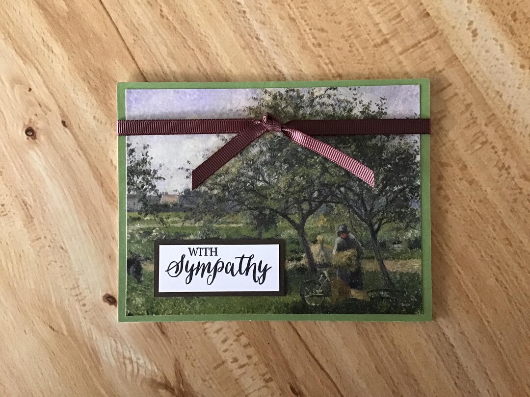 Hand Stamped Sympathy Card: Landscape Art, Ribbon - Etsy