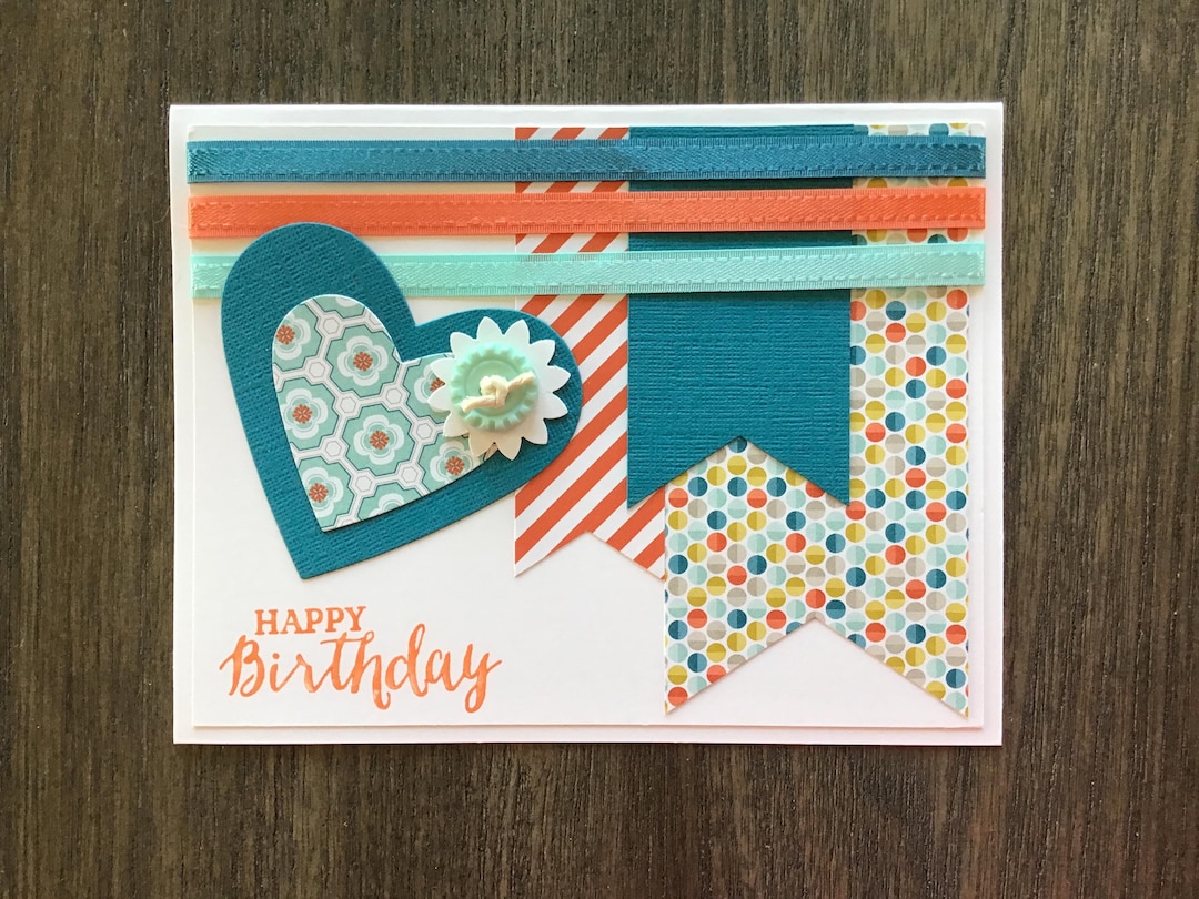 Hand Stamped Birthday Card: Ribbons and Button - Etsy