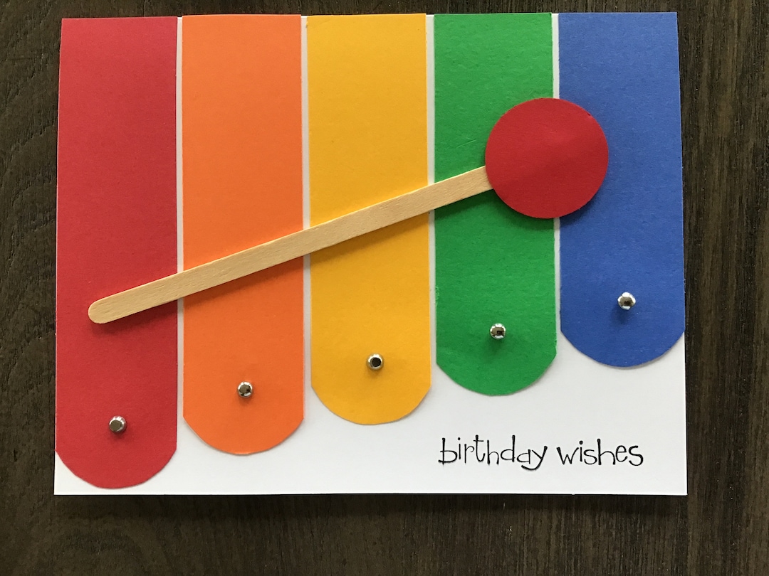 Xylophone Birthday Card: With Brads, and Wood Stick Hammer - Etsy