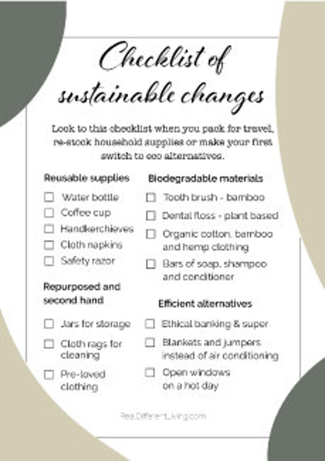 Poster - Checklist of Sustainable Changes - Etsy