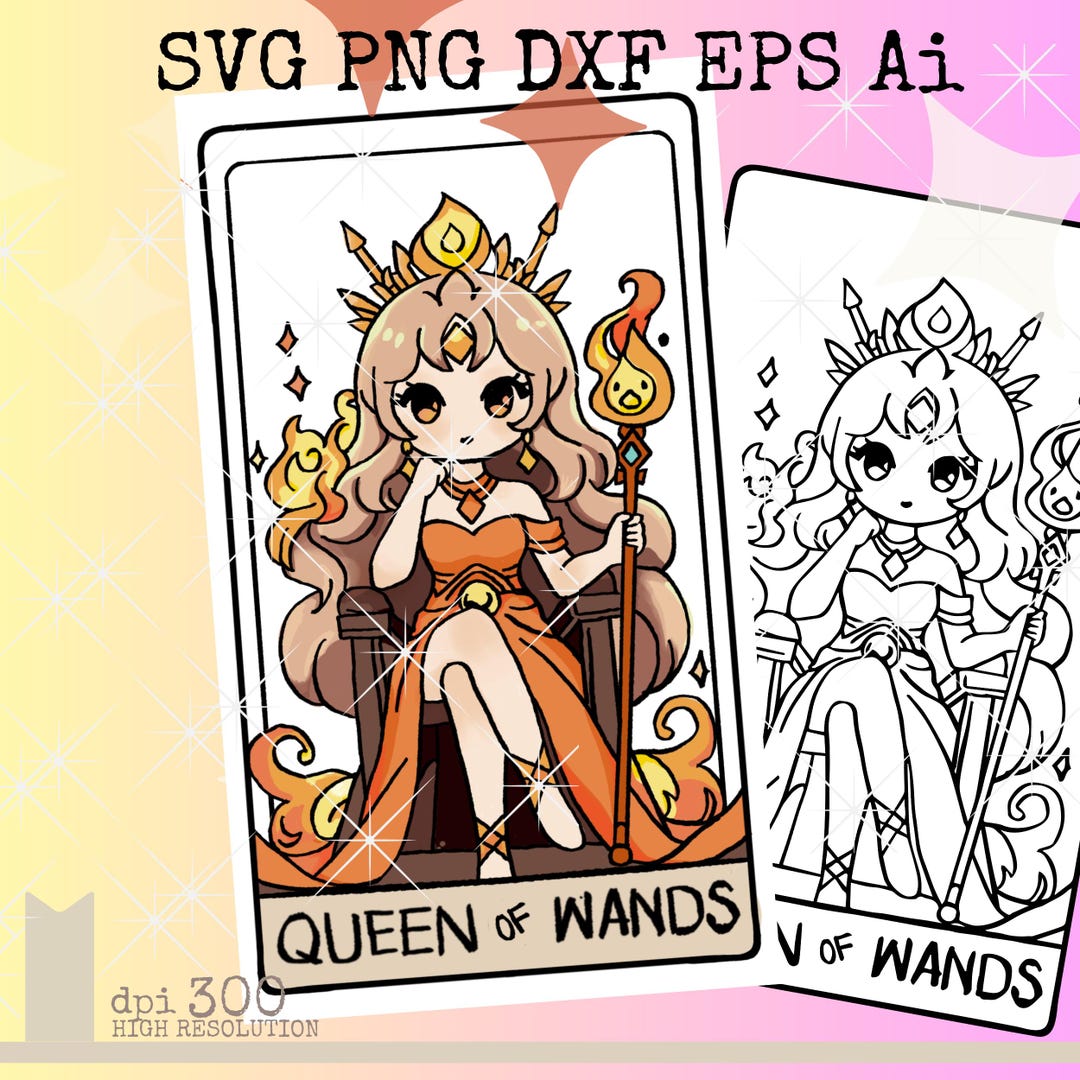 Queen of Wands Comic Anime Style, Cute Cartoon Queen of Wands Tarot ...