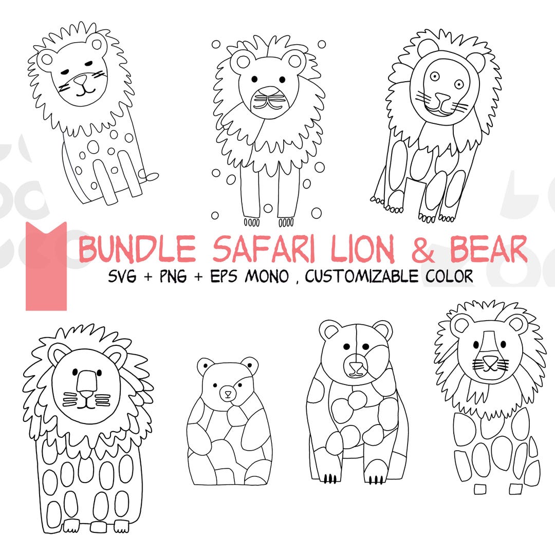 Bundle Safari Lions Bears Digital Printable ,cute Nursery Wall Kids,art,animal Theme Learning ...