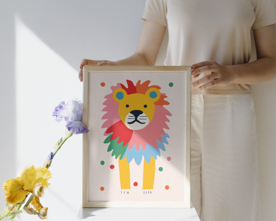 Bundle Safari Lions Digital Printable ,cute Nursery Wall Kids, Lion Pastel Colorful Art,animal ...