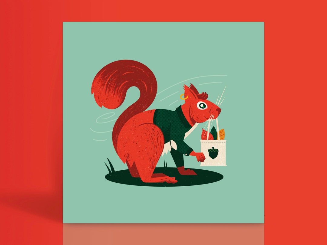 Fall Autumn Hipster Brooklyn Squirrel Art Print - Etsy