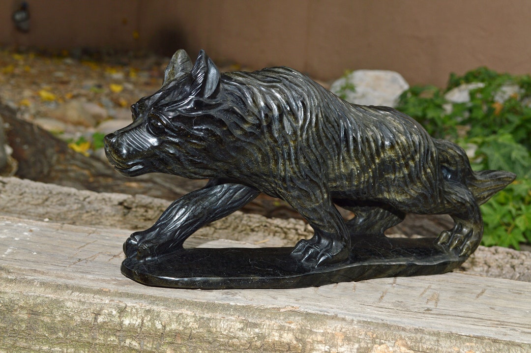 Natural Golden Sheen Obsidian Wolf Crystal Carving Large - Etsy