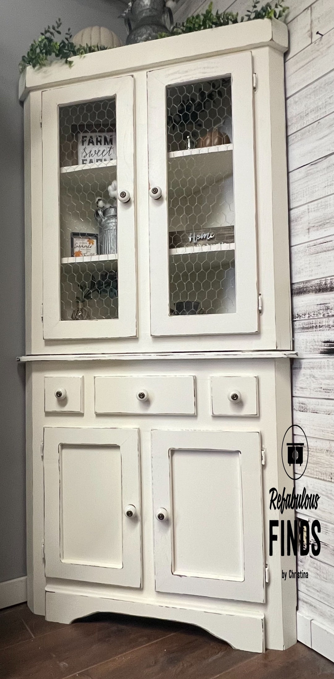 Beautiful Farmhouse Corner Cabinet - Etsy