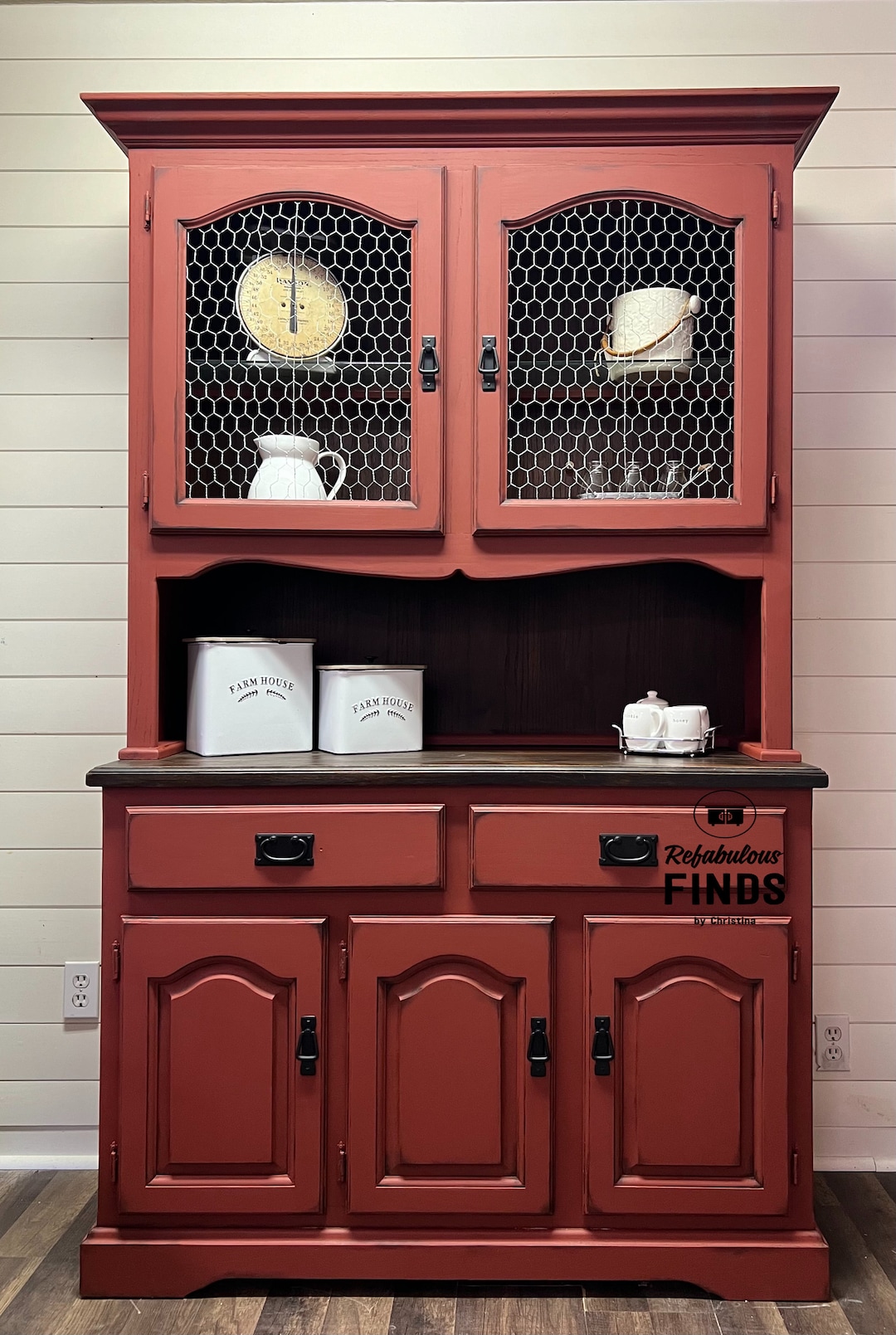 Farmhouse Rustic Red Hutch - Etsy