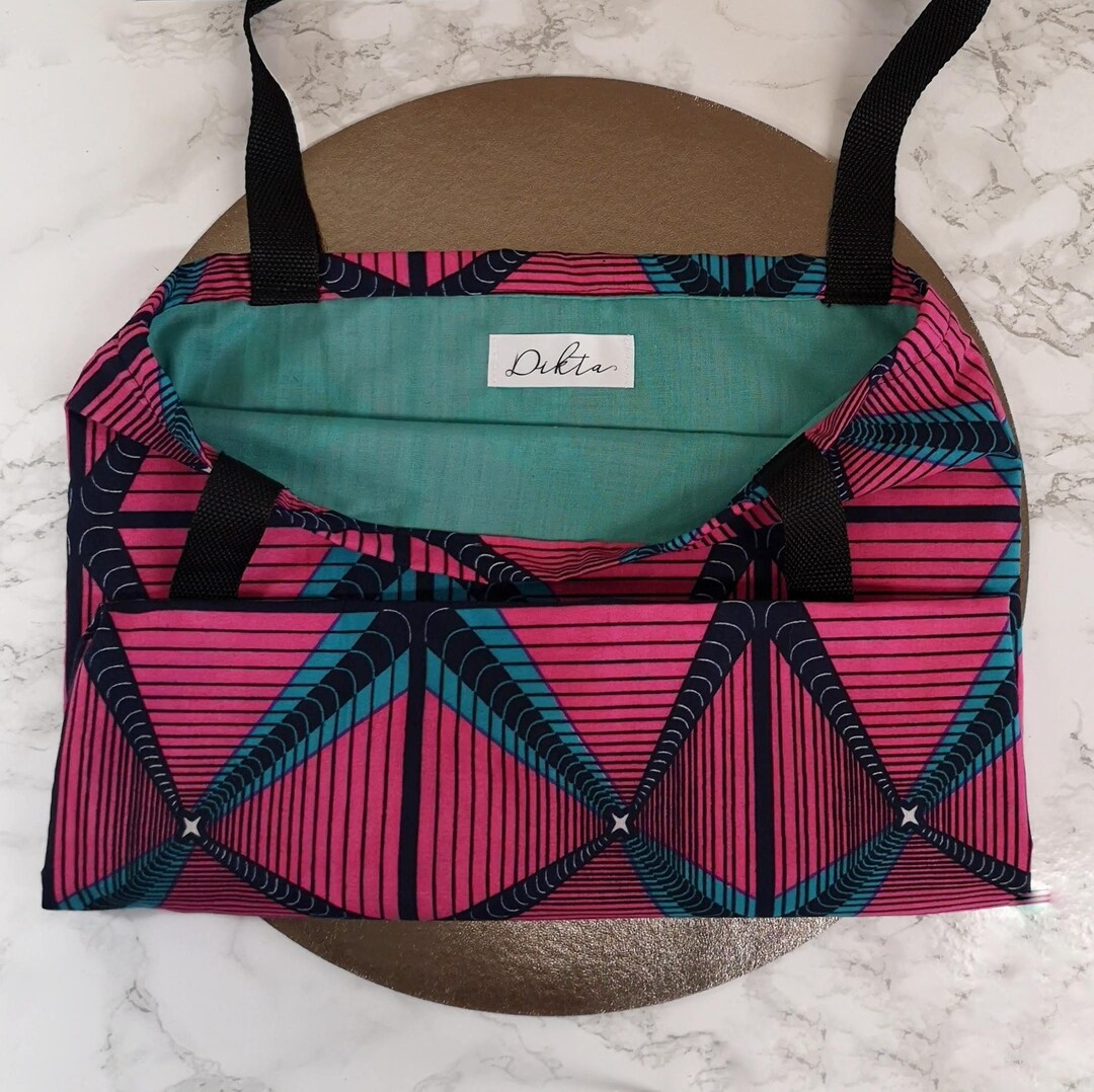 Pink Tote Bag With Geometric Patterns - Etsy
