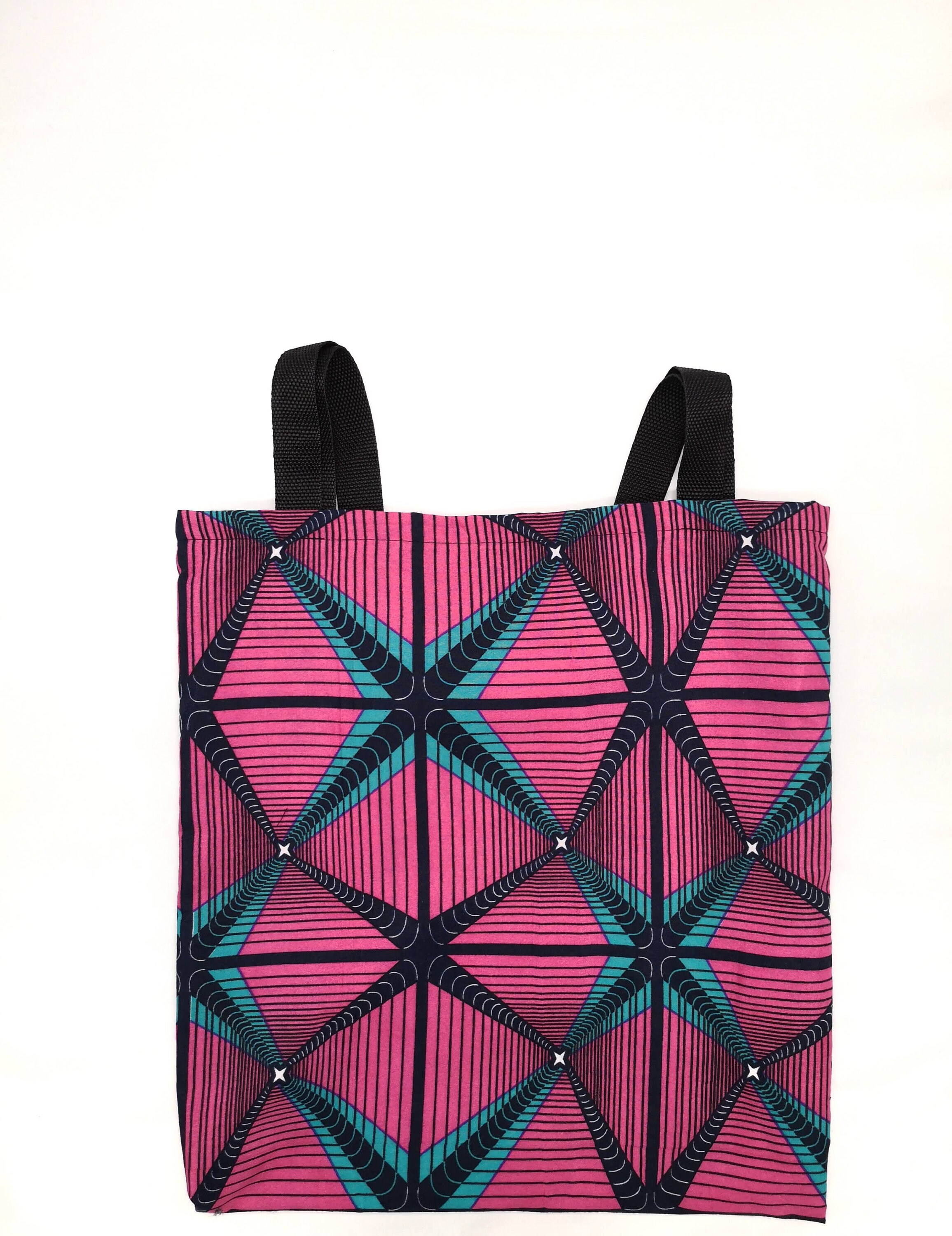 Pink Tote Bag With Geometric Patterns - Etsy