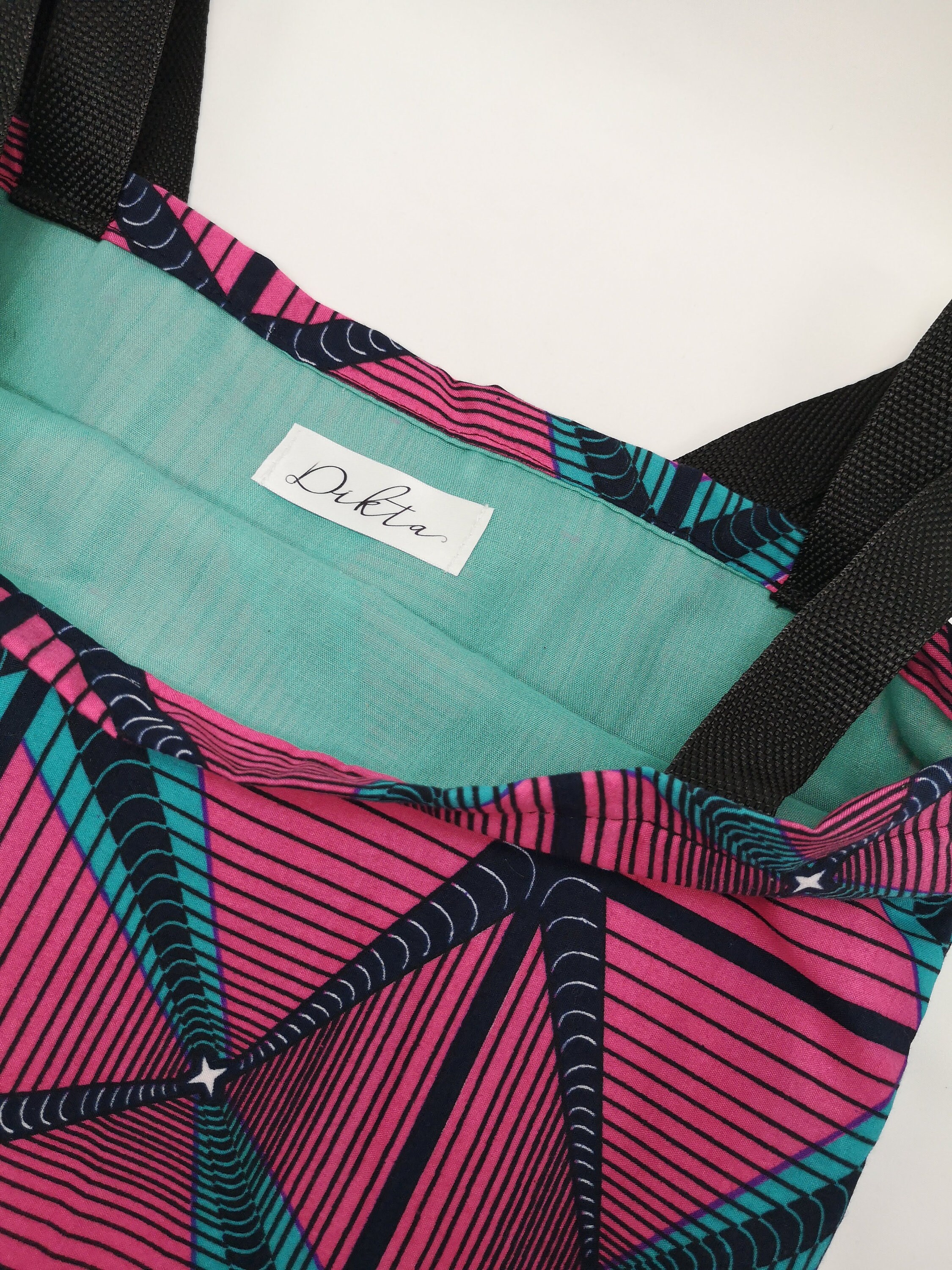 Pink Tote Bag With Geometric Patterns - Etsy