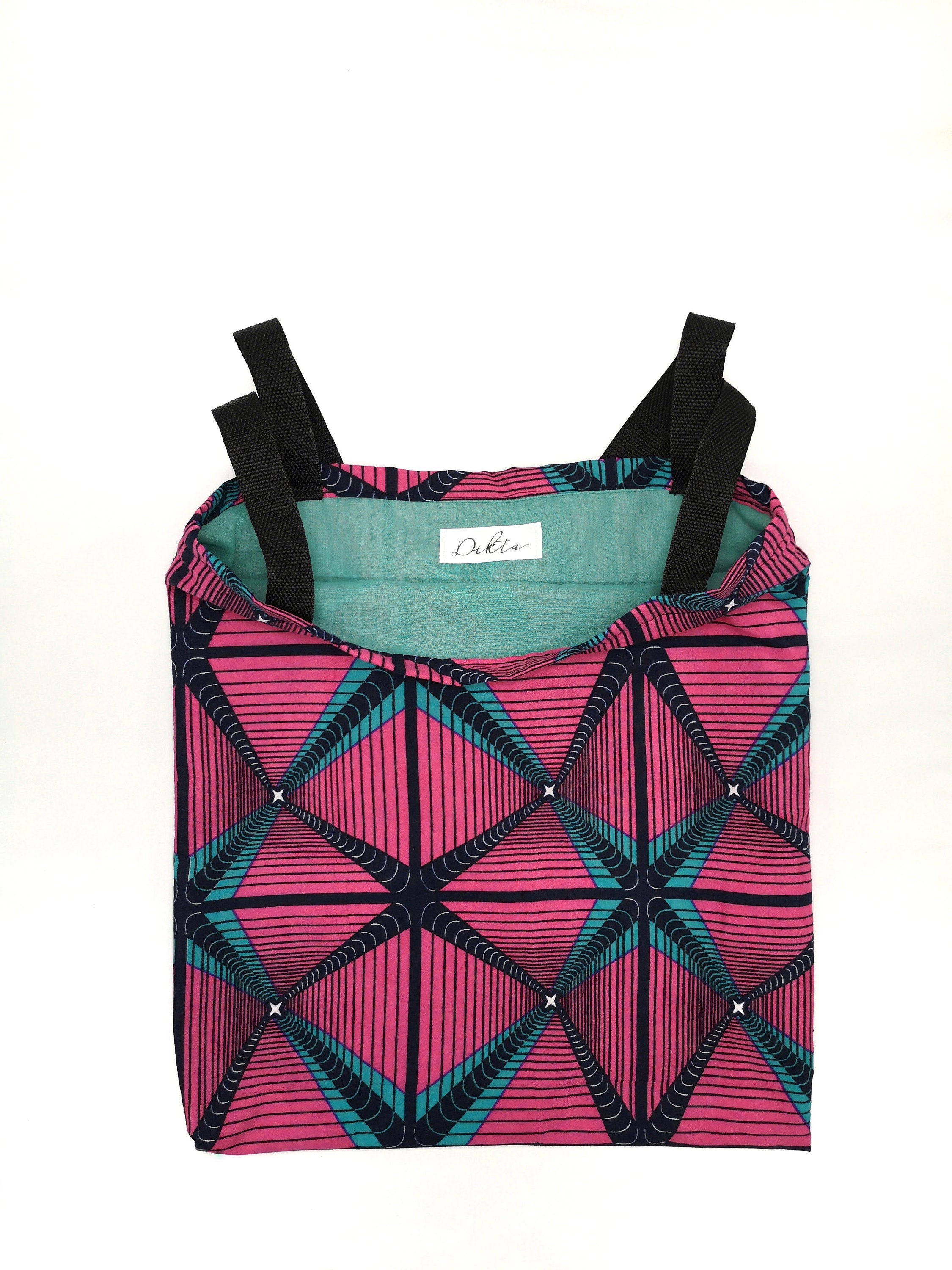 Pink Tote Bag With Geometric Patterns - Etsy