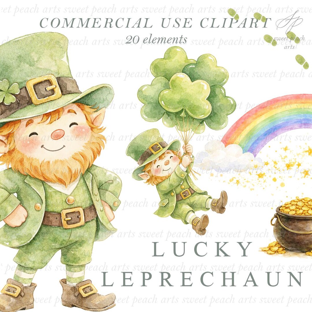 Leprechaun St Patrick's Day Clipart Child Girl Kitten Clover Cat ...