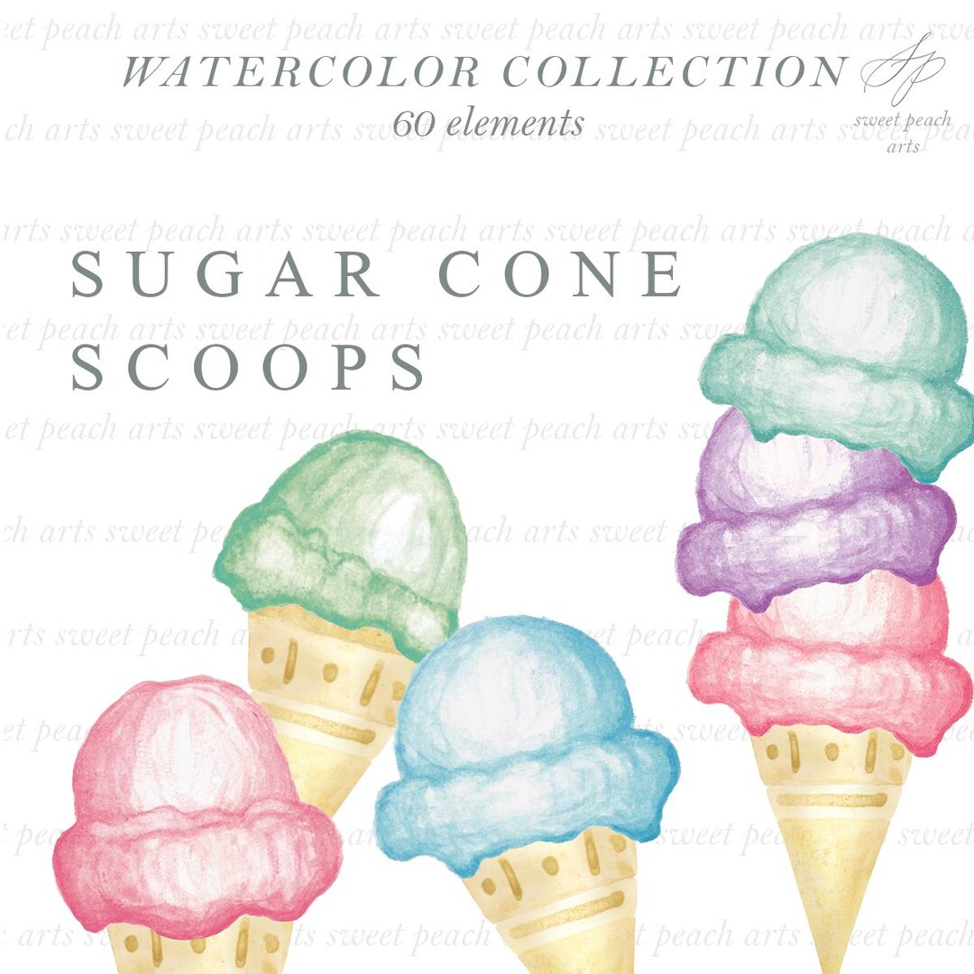 Ice Cream Sugar Cone Scoops Clip Art Scoop Digital Art Png Bundle ...