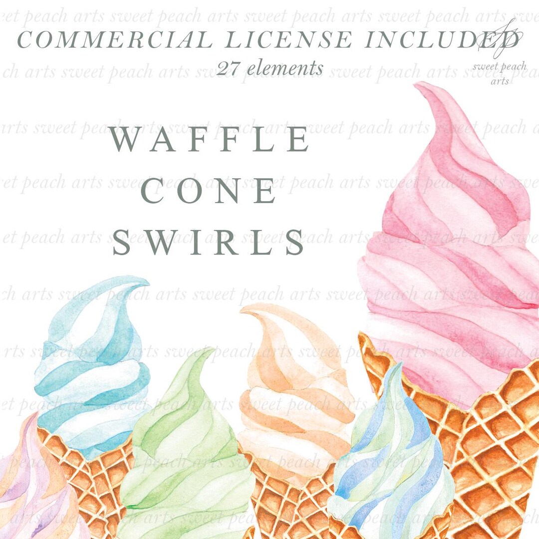 Waffle Cone Ice Cream Swirl Clip Art Scoop Digital Art Png Bundle ...