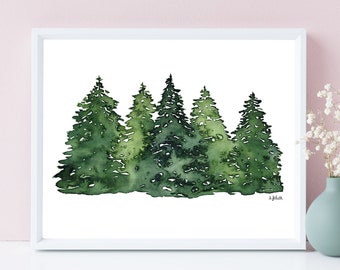 Watercolor Tree Line Print - Etsy