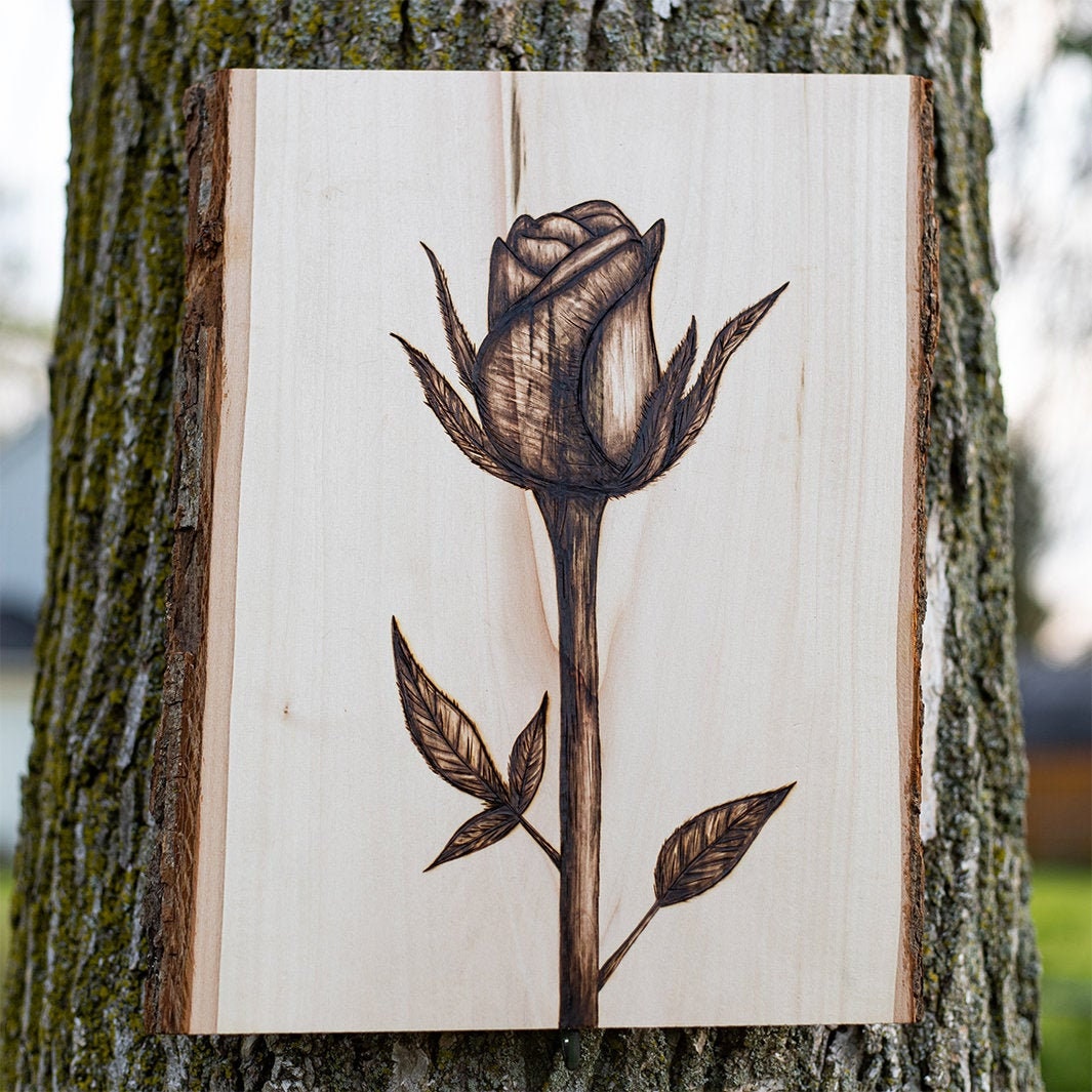 Rose Wood Burning, Handmade, Wood Burned Rose, Rose Wall Art ...
