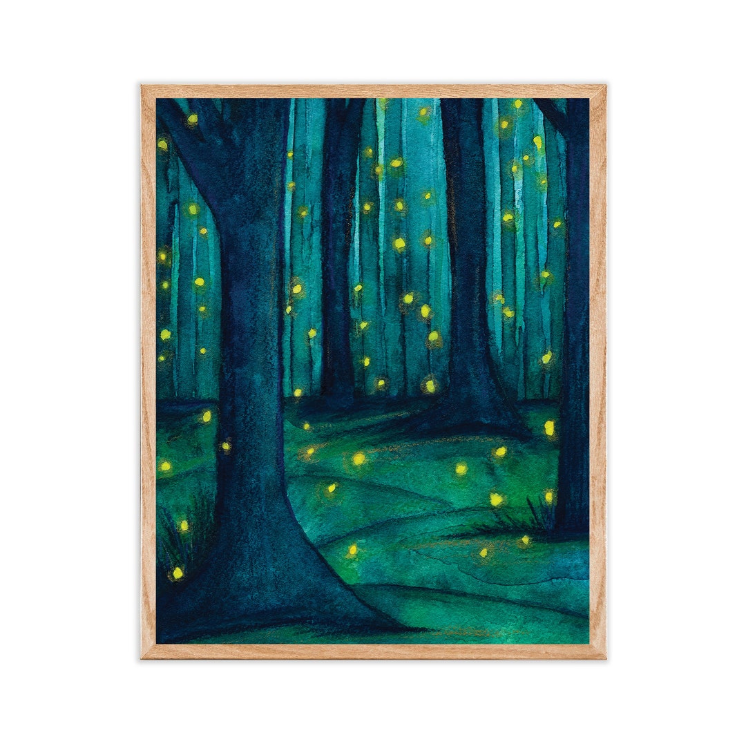 Firefly Forest Art Fireflies Print, Lightning Bug Wall Art Decor ...