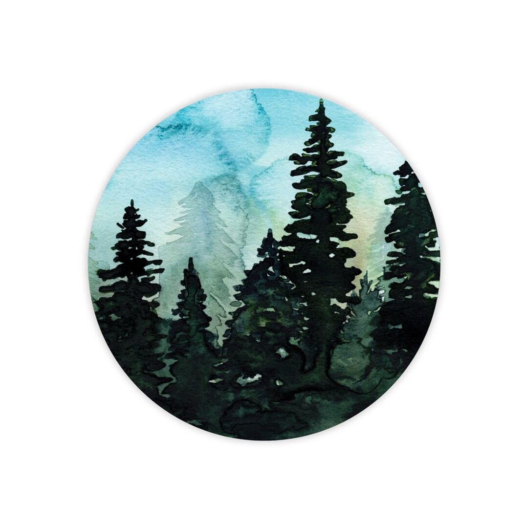 Watercolor Forest Sticker 3 Vinyl Sticker, Trees, Pine Tree Sticker ...
