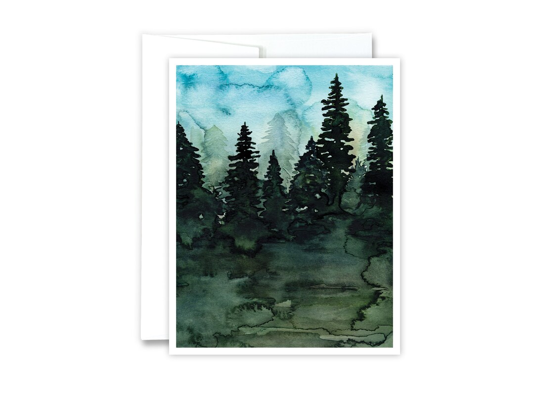 Woods Greeting Card | Forest Art, Watercolor Tree Landscape Card, Blank ...